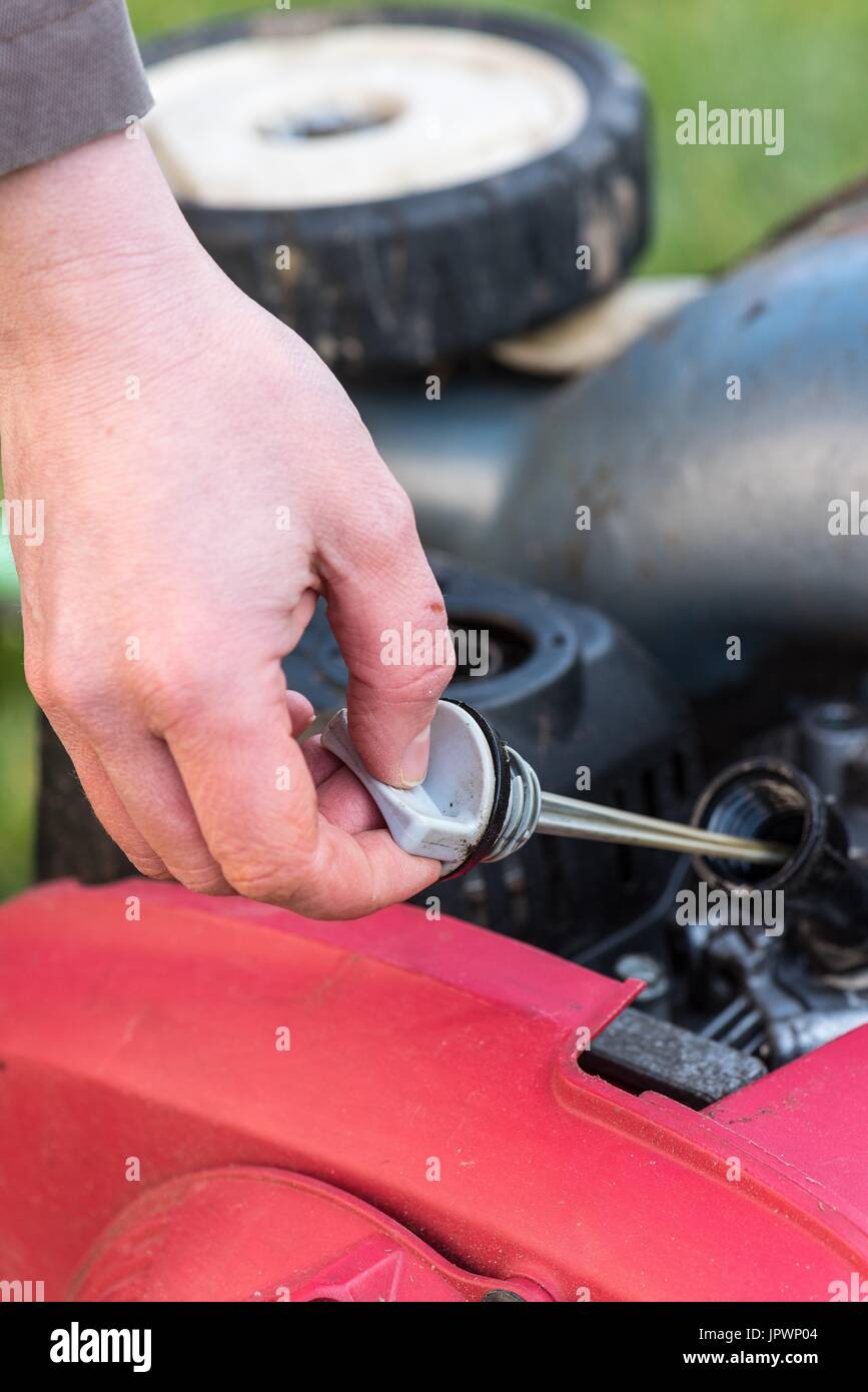 Maintenance of a lawn mower Stock Photo - Alamy