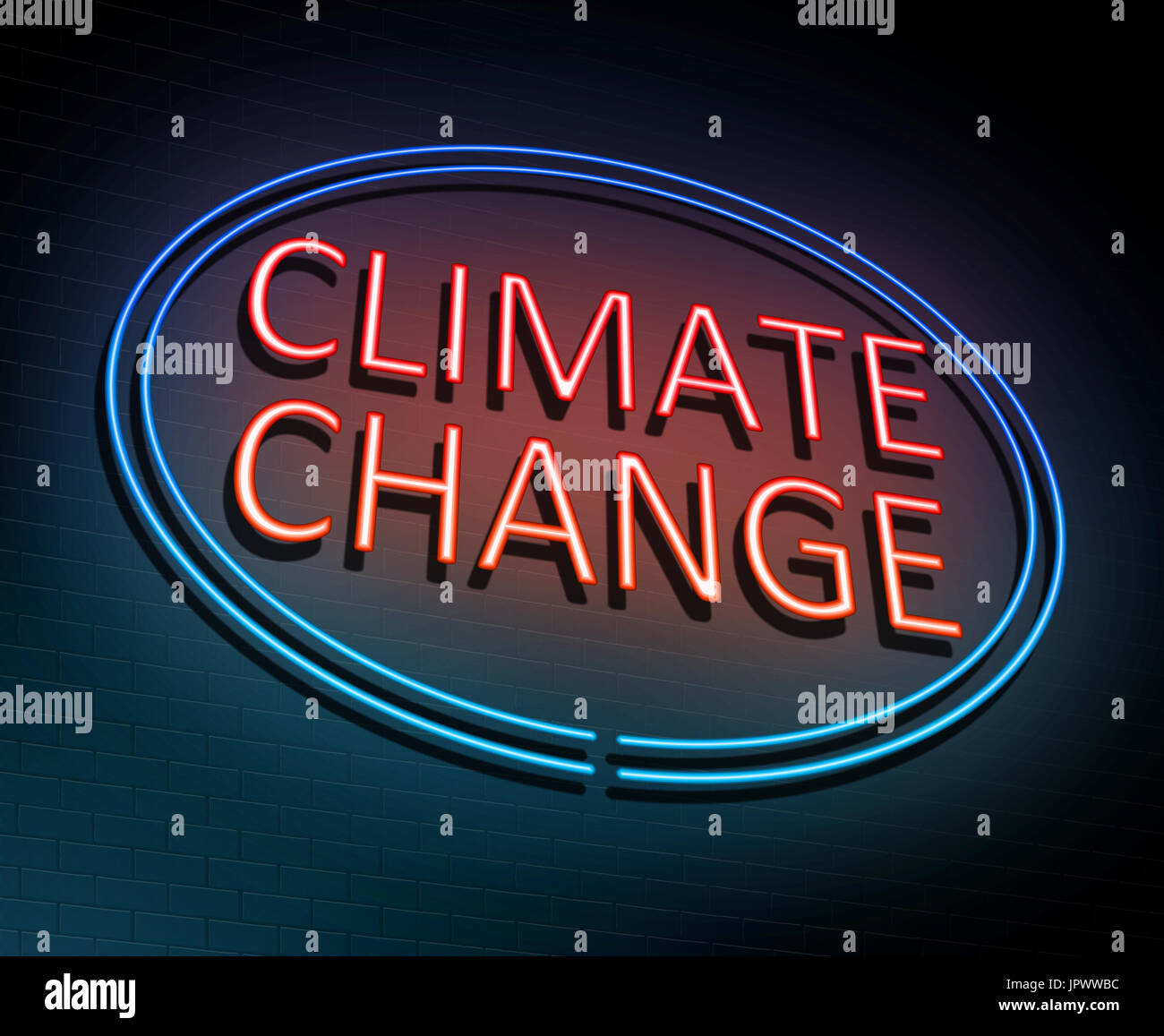3d Illustration depicting an illuminated neon sign with a climate ...