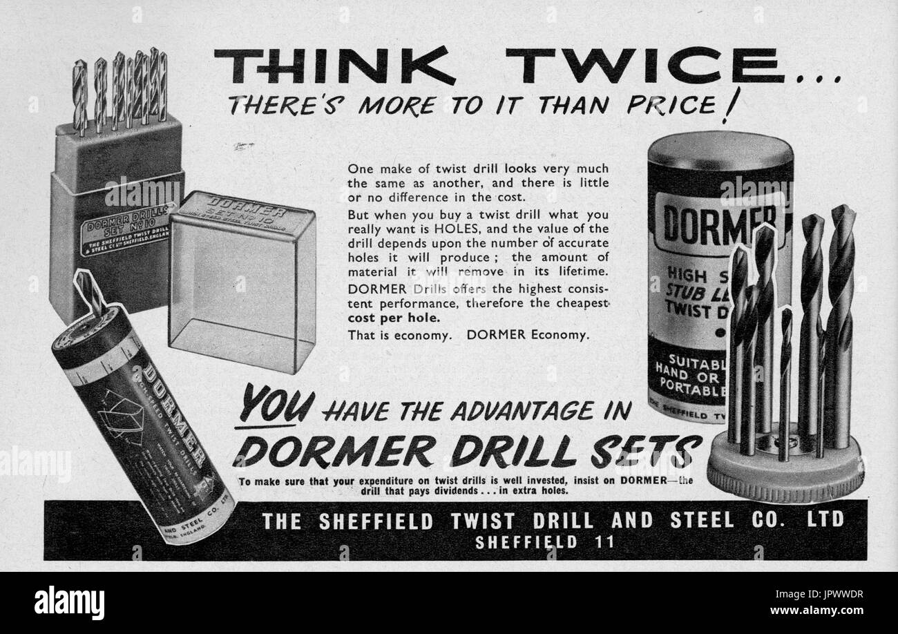 Dormer Drill Sets Motor Cycle Magazine Advert March 1962 Stock Photo ...