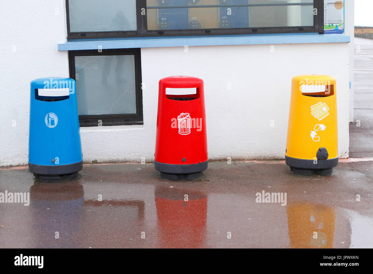 Bins for sorting waste in the sea - France Stock Photo - Alamy