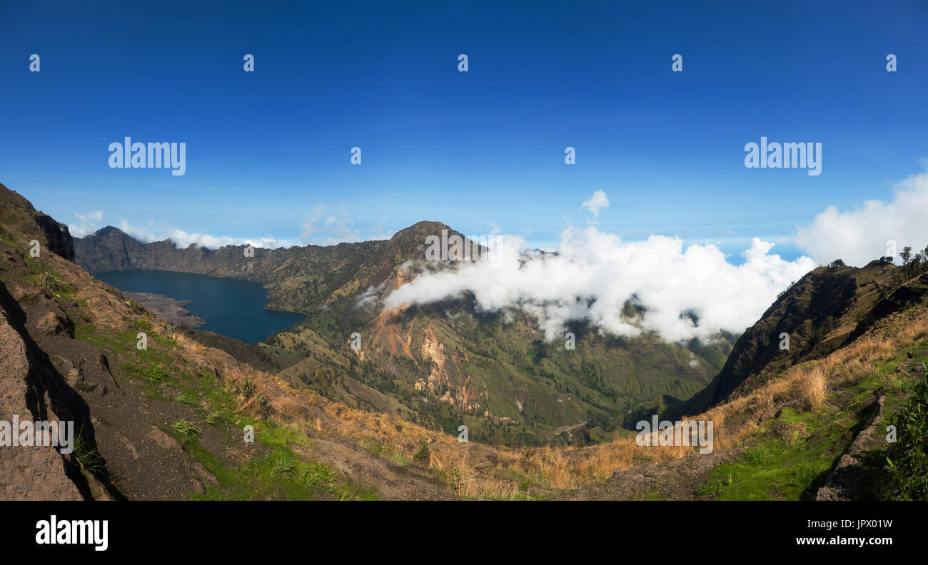 Rinjani Volcano Panoramic View, Lombok Island, Indonesia Stock Photo ...
