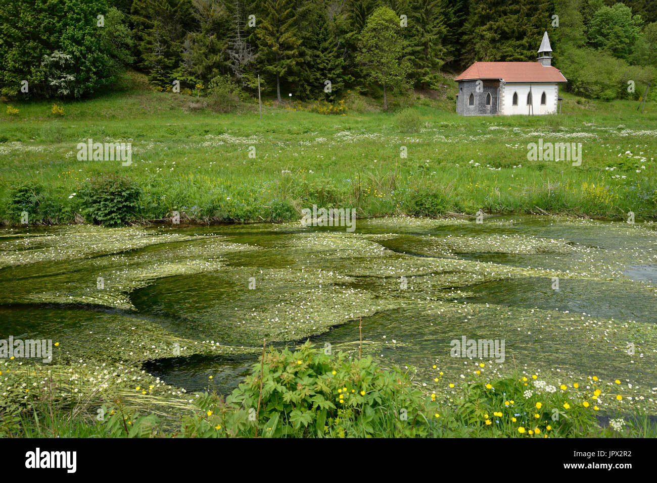 Meurthe river and chapel Rudlin - Vosges France Stock Photo - Alamy