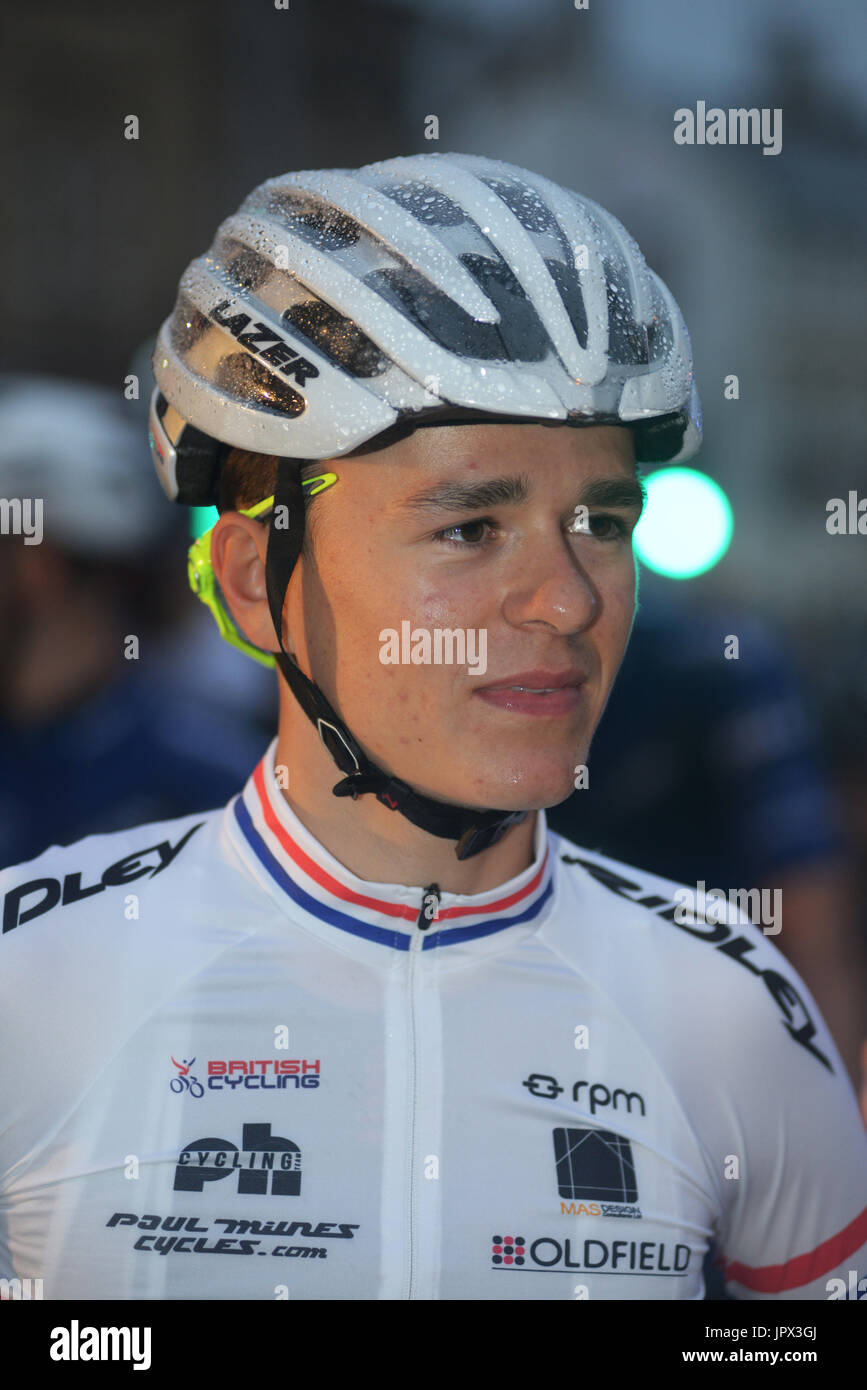 Cyclist Tom Pidcock at the Barnsley Town Centre Cycle Races 2017, South ...