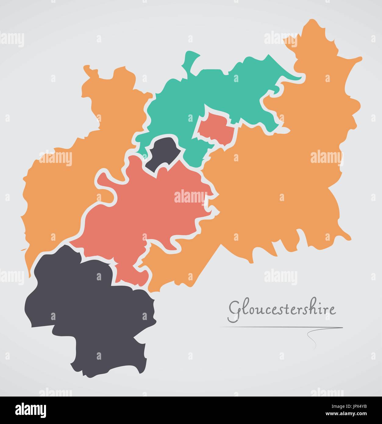 Gloucestershire England Map with states and modern round shapes Stock ...