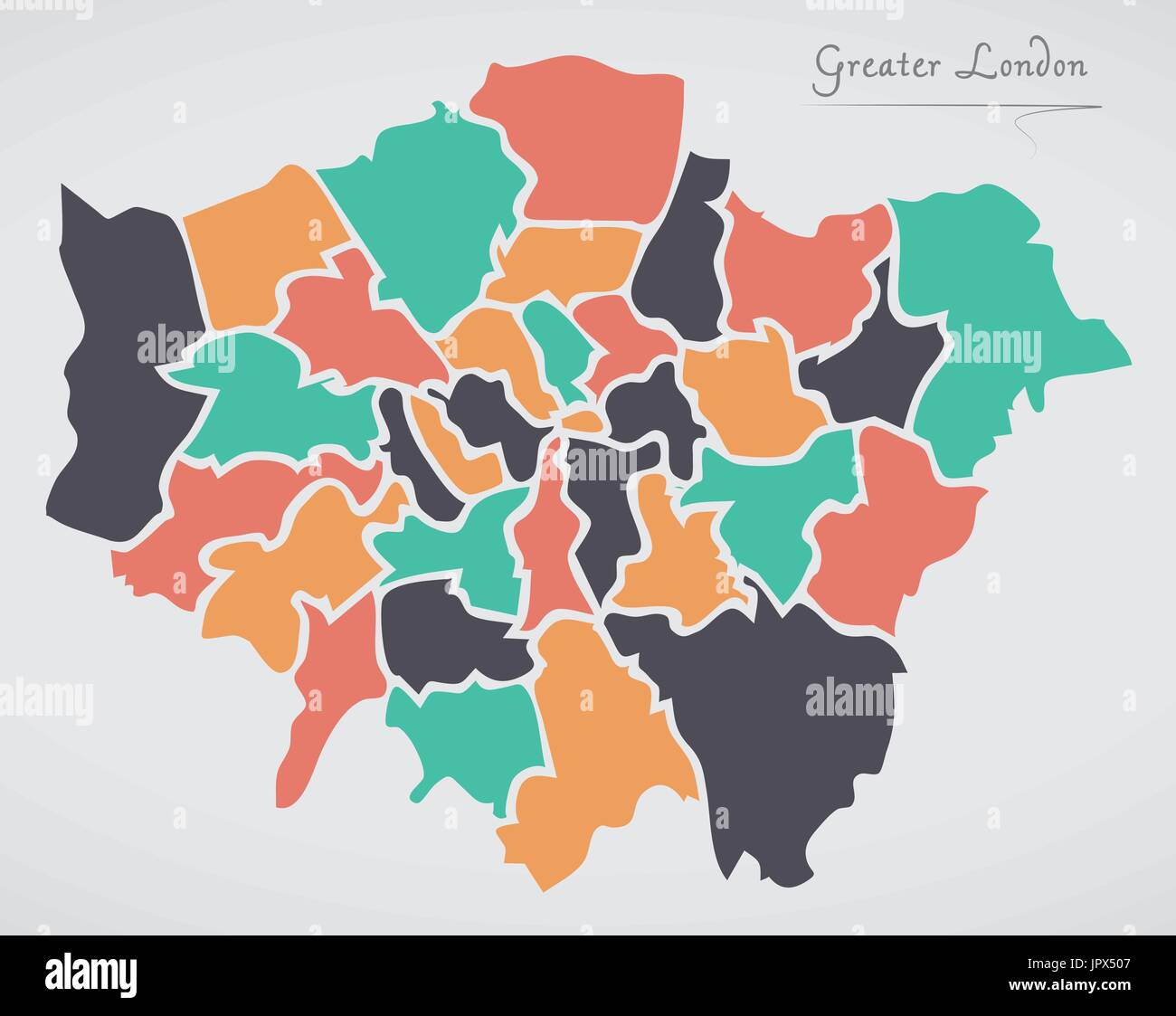Greater London England Map with states and modern round shapes Stock ...