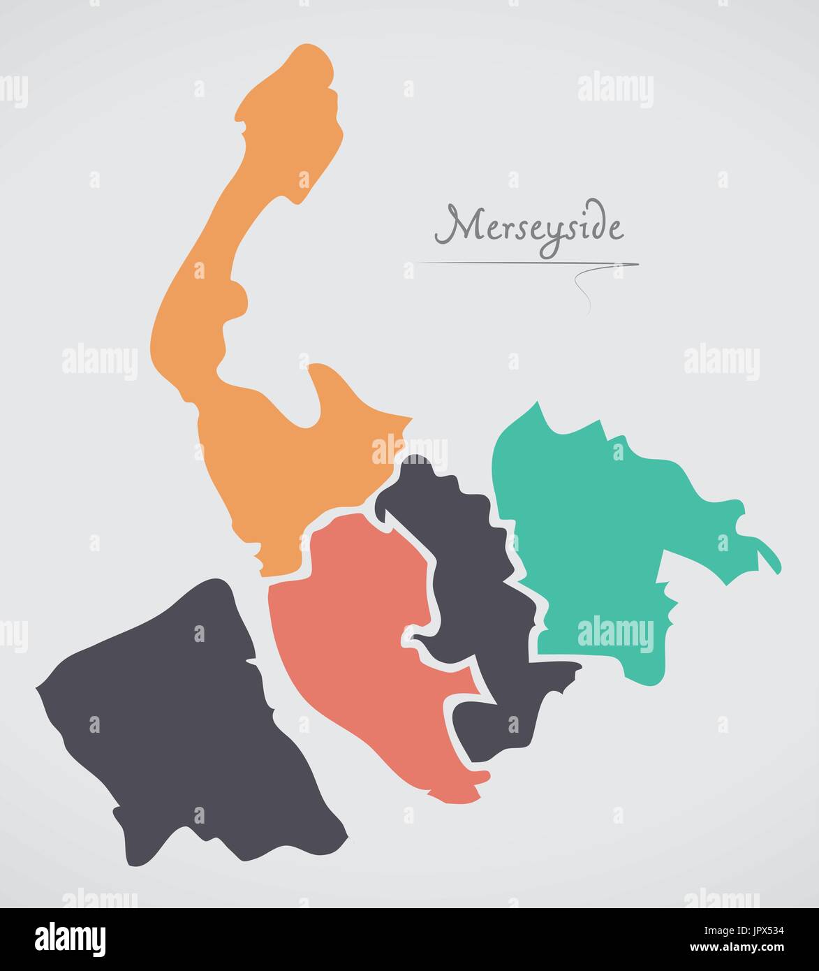 Merseyside England Map with states and modern round shapes Stock Vector ...