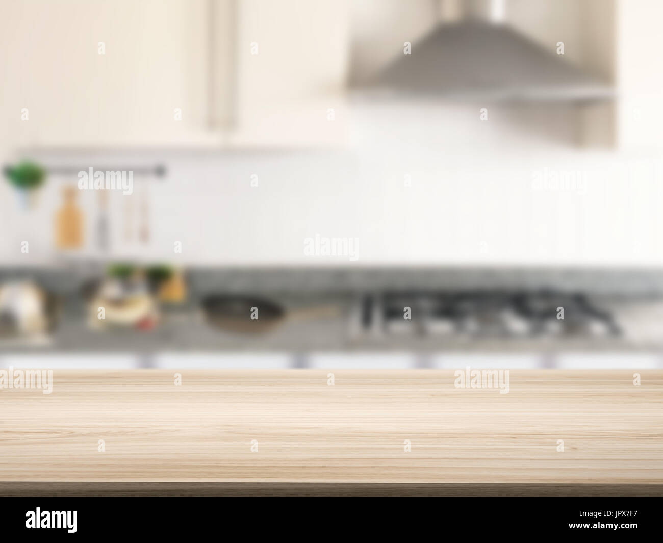 wooden counter top with kitchen cabinet background Stock Photo - Alamy