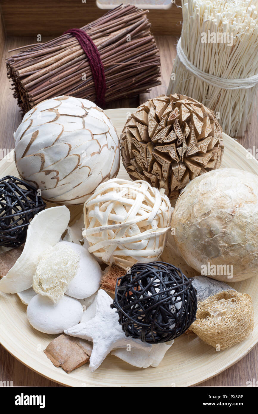 spa decoration items with spa balls and fragrance stick Stock Photo - Alamy