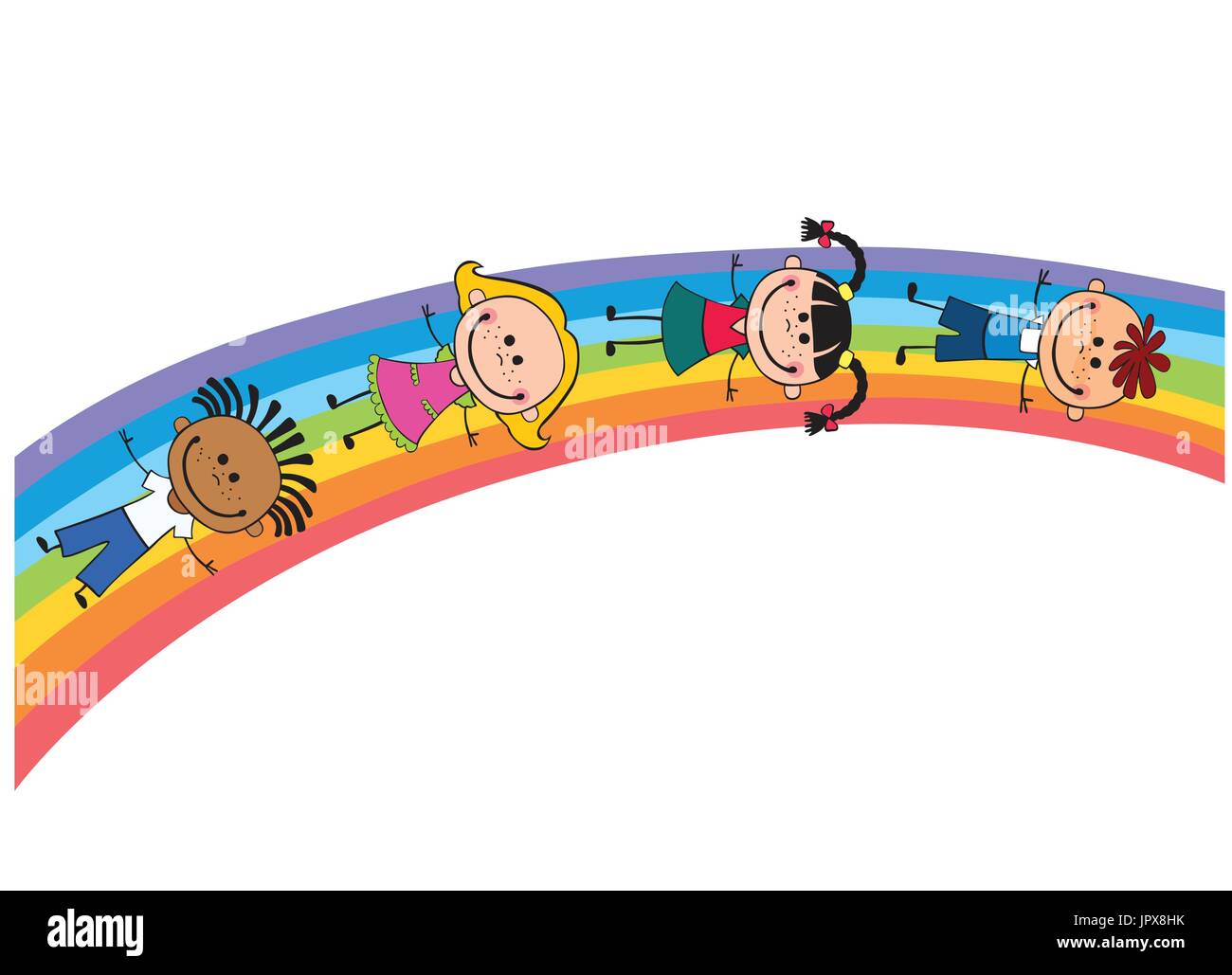 Colorful template for advertising brochure with a group of cute happy ...