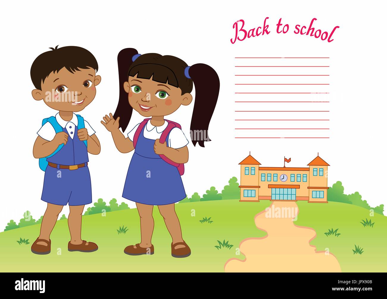 banner back to school boy girl pupil lettering logo vector illustration ...