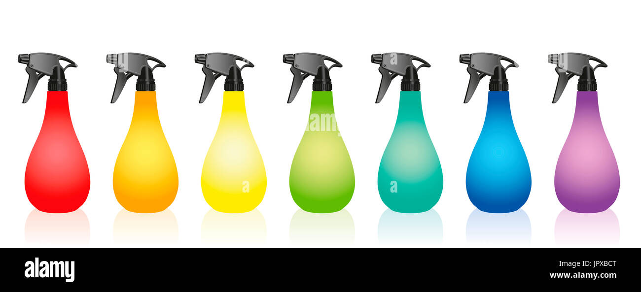 Spray bottles - colored set Stock Photo - Alamy