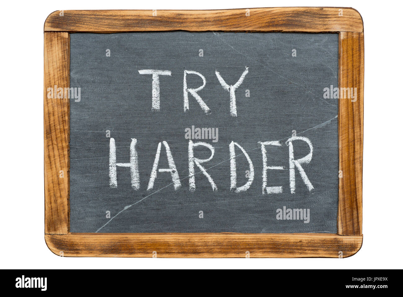 try harder slogan handwritten on vintage slate chalkboard isolated on ...