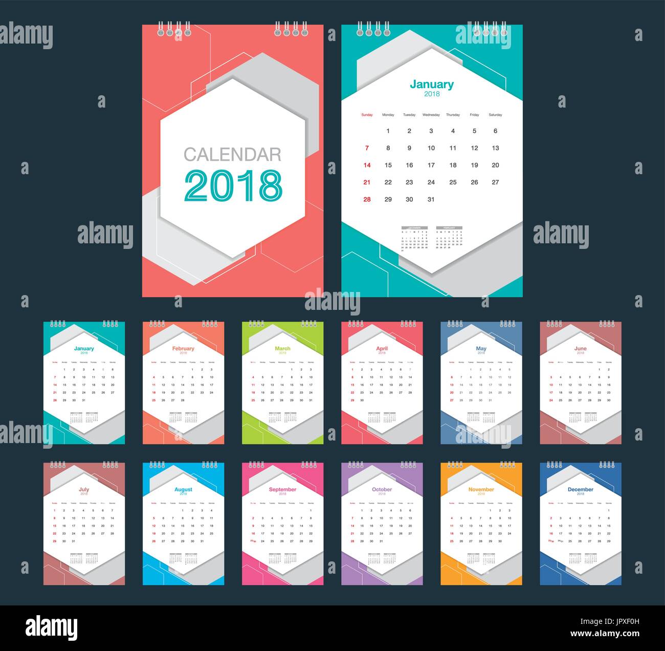 2018 Calendar. Desk Calendar modern design template. Week starts Sunday ...