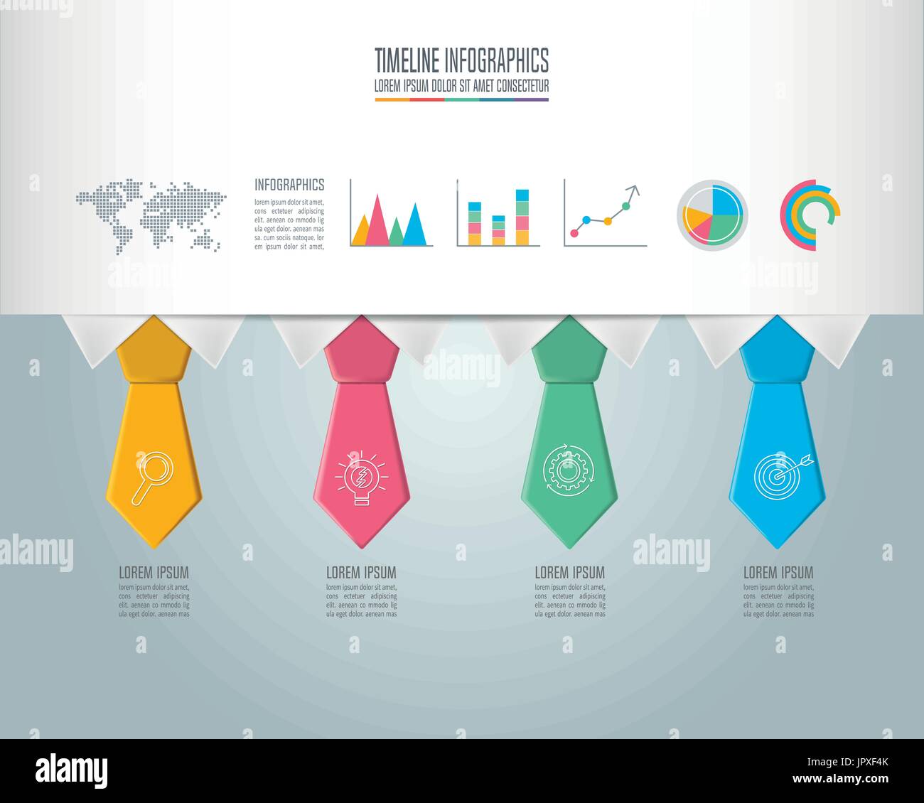 Necktie with infographic business design and marketing icons for ...