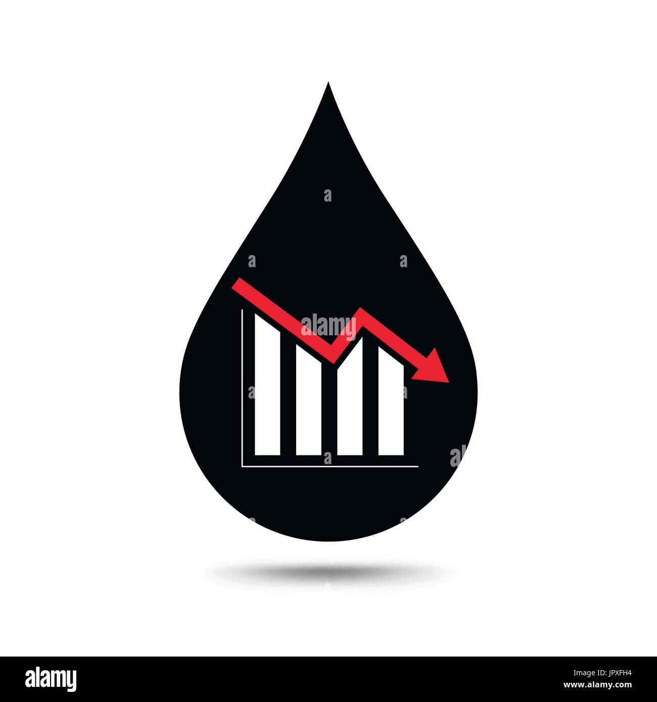 Oil industry concept. Oil price falling down graph with oil drop ...