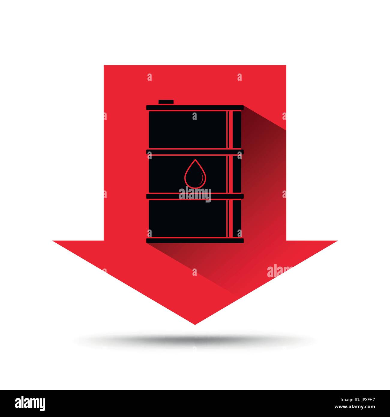 Oil industry concept. Oil price falling down with arrow and tank icon ...