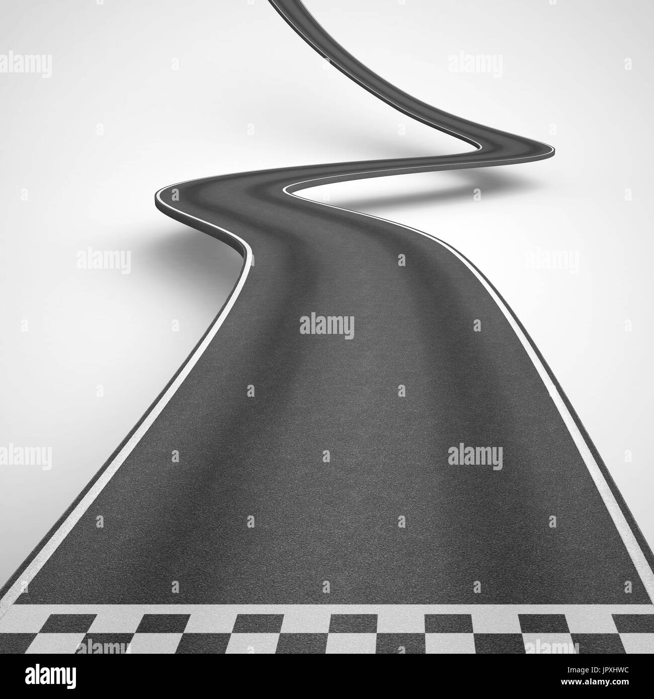 Uphill and winding road from start to finish. 3D Rendering Stock Photo ...