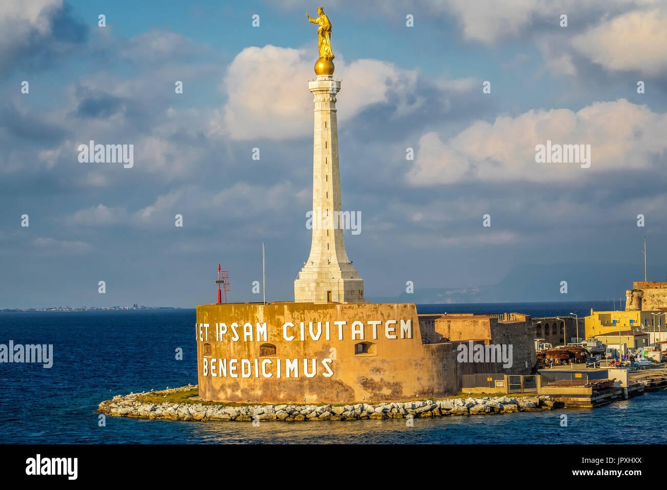 Harbour Entrance, Statue of Golden Madonna, Messina Italy Stock Photo ...