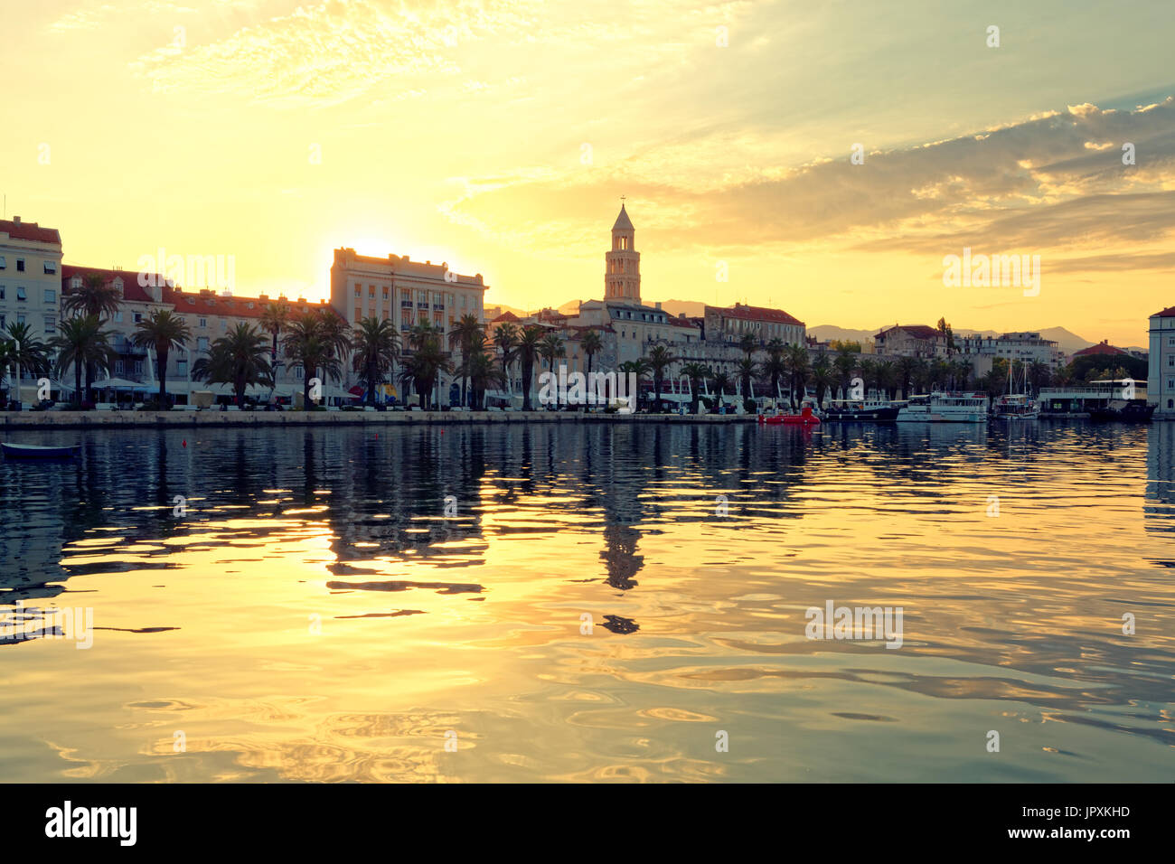 View on Split city at sunrise from the side of sea - Croatia Stock ...