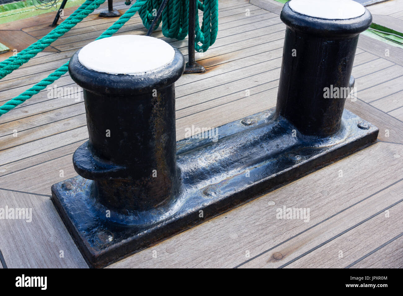 black bollard of a boat on a sail ship for rope Stock Photo - Alamy