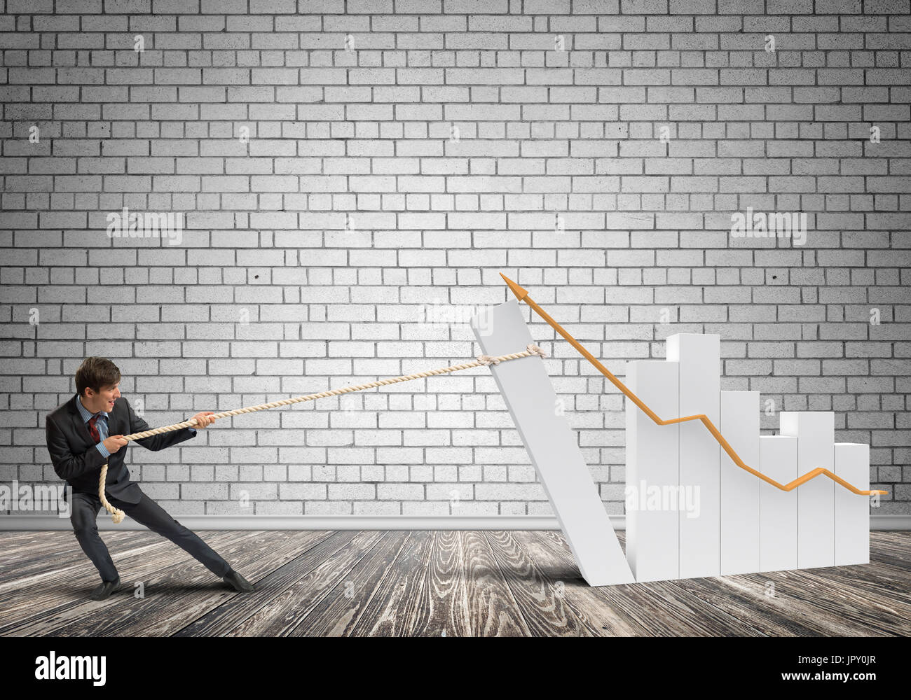 Businessman pulling graph with rope as concept of power and control ...