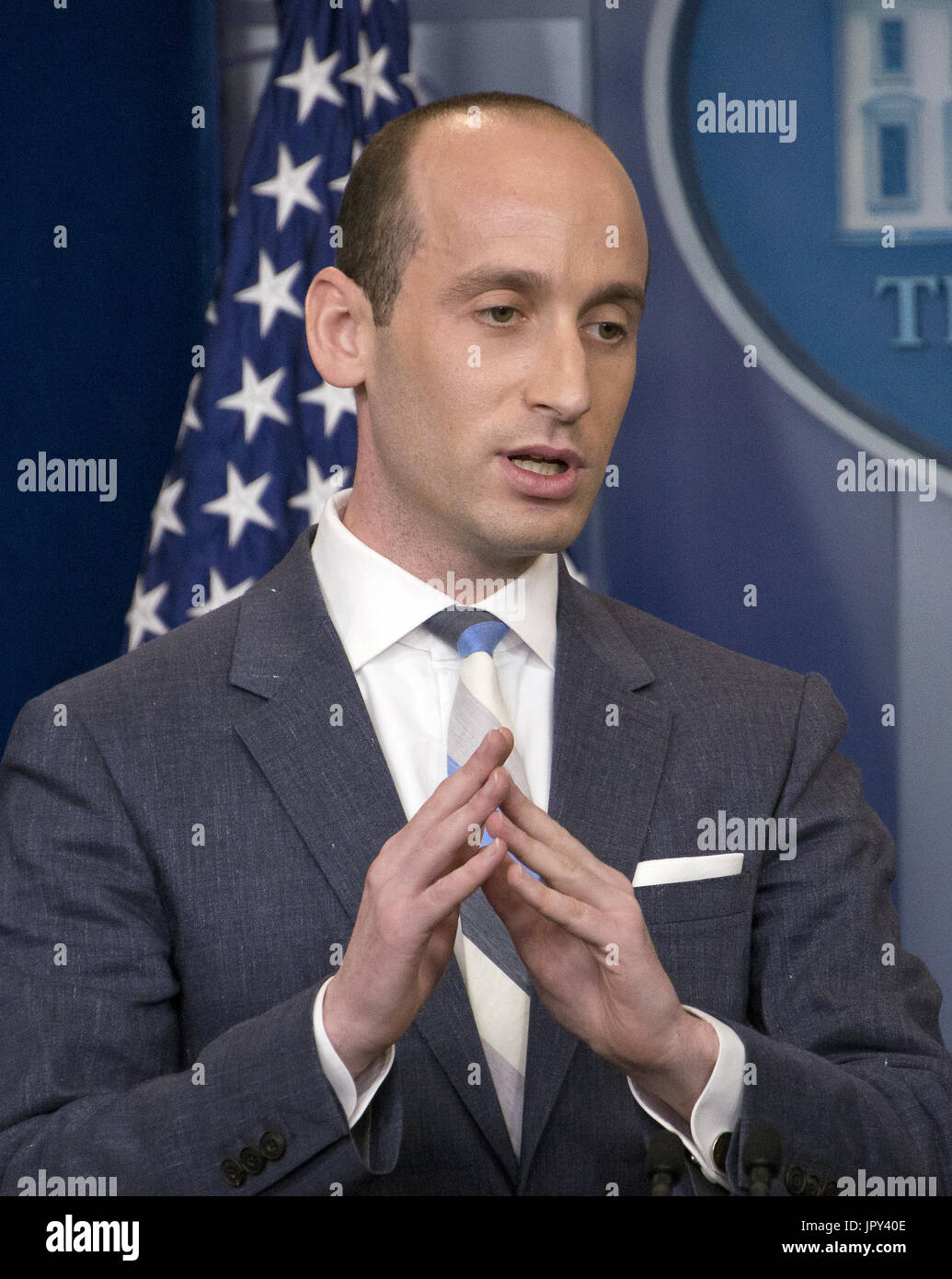 White House senior advisor for policy Stephen Miller conducts a press ...