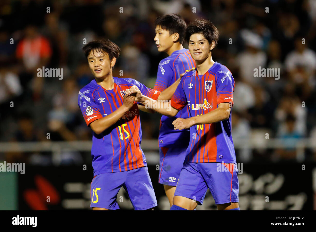 Tokyo, Japan. 1st Aug, 2017. (L-R) Takefusa Kubo, Taichi Hara, Kan ...