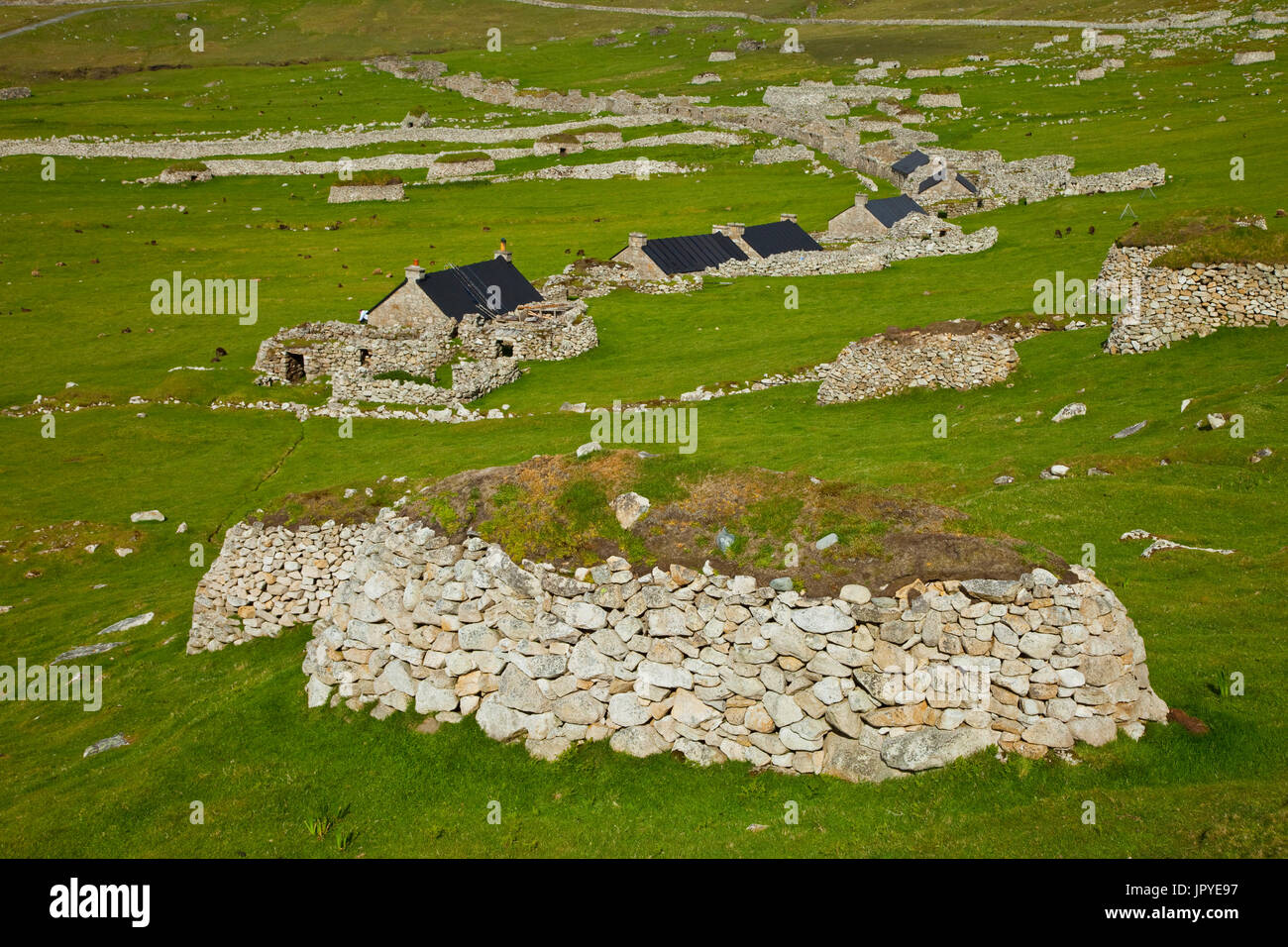 Cleitean and houses - Village Bay St Kilda Hirta Hebrides Stock Photo ...