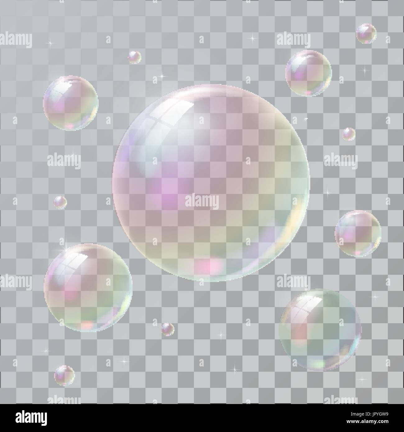 Realistic soap bubbles with rainbow reflection. set isolated vector ...