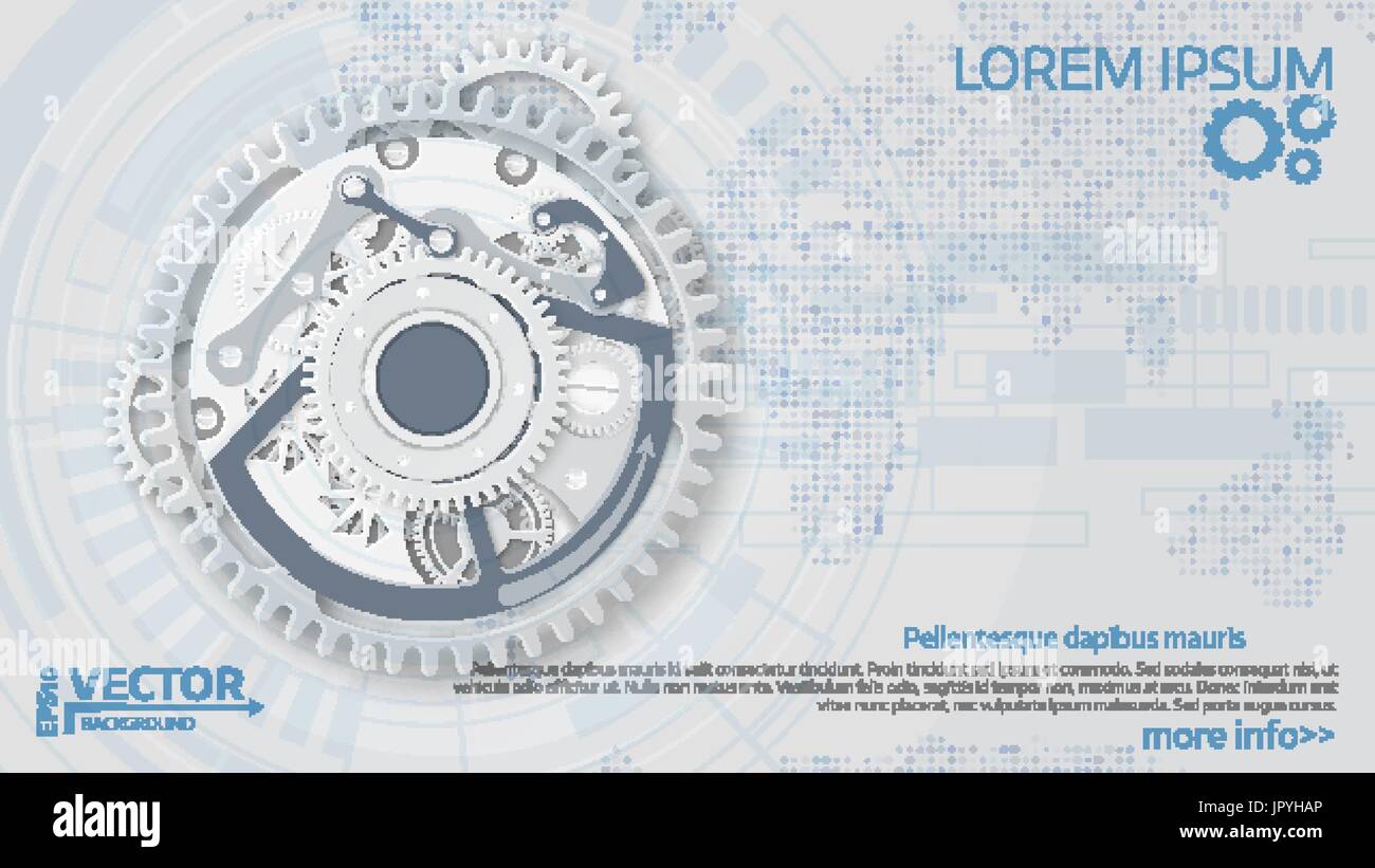 Vector futuristic technology, 3d white paper clockwork mechanism on ...