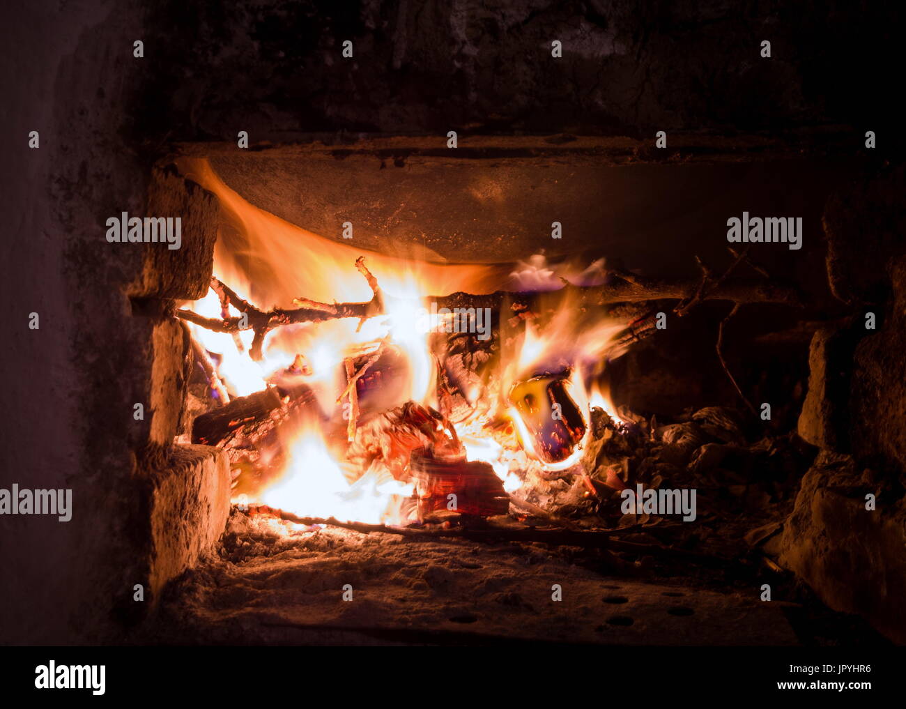 Flame closeup in the fireplace Stock Photo - Alamy