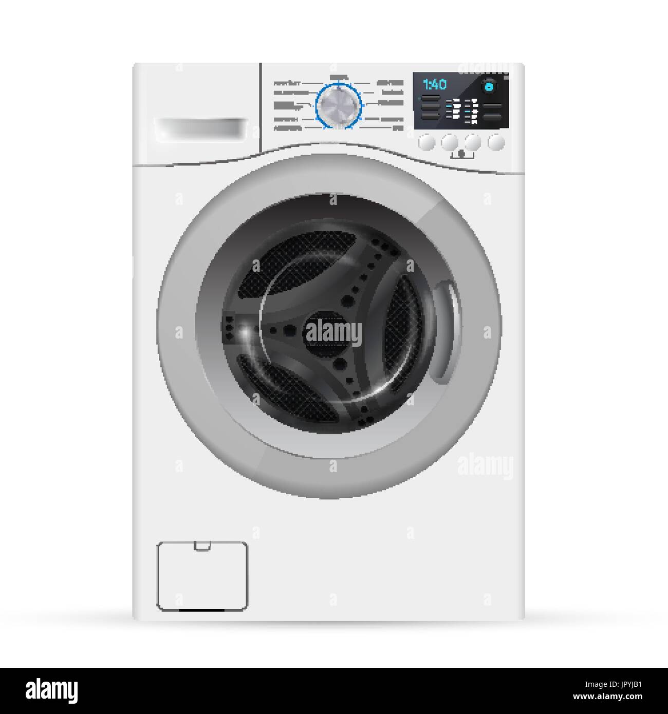 Realistic white front loading washing machine on a white background ...