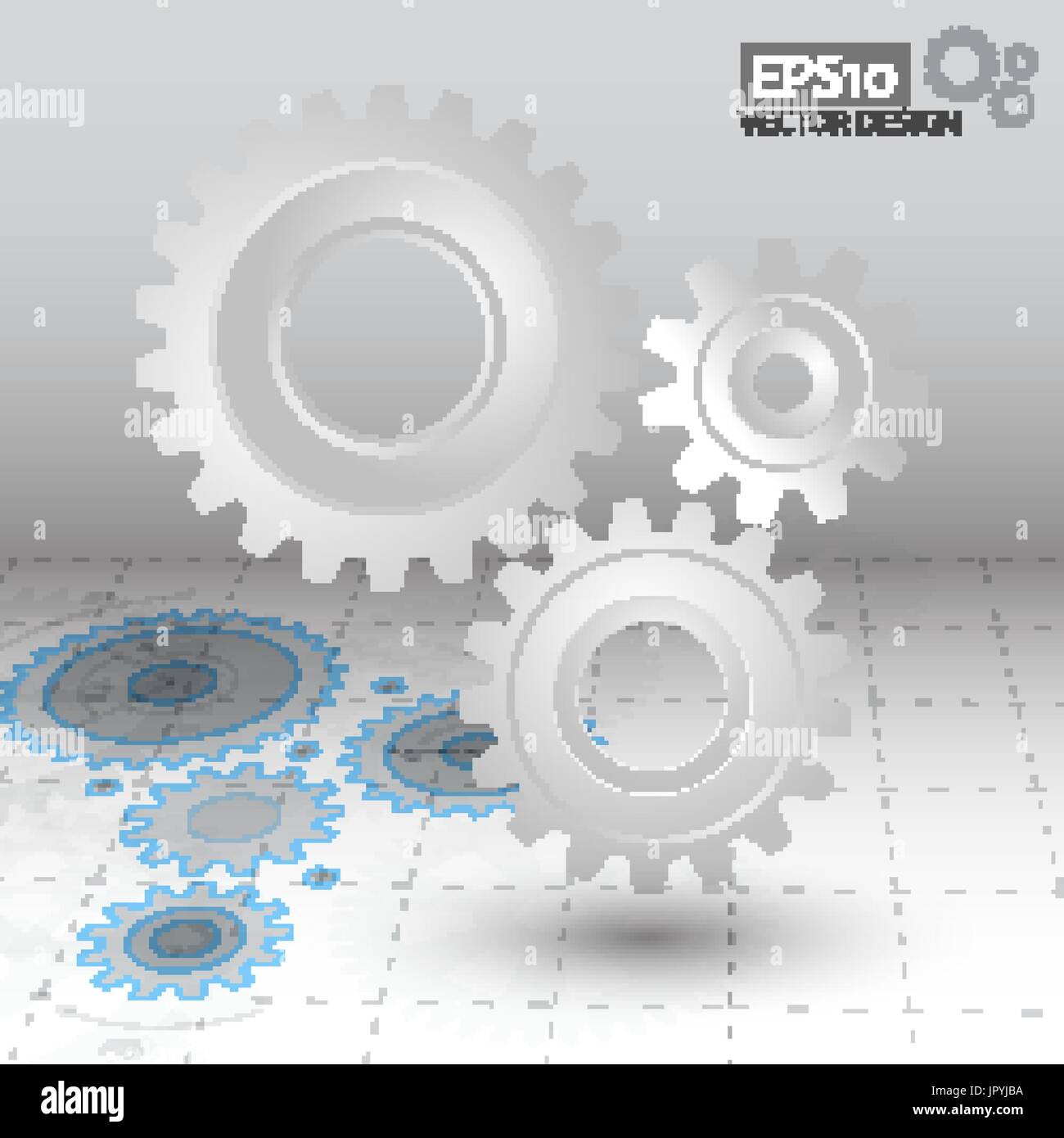 White 3d gears on the gray blueprint background. Infographic template ...