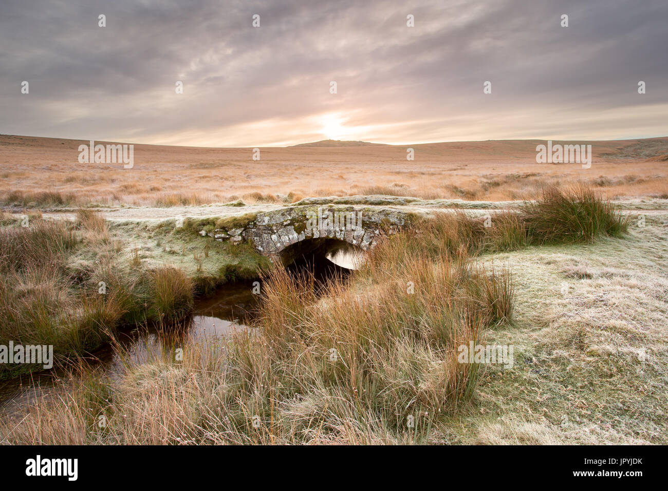 Frosty morning Oke Tor bridge Dartmoor National park Devon Uk Stock ...