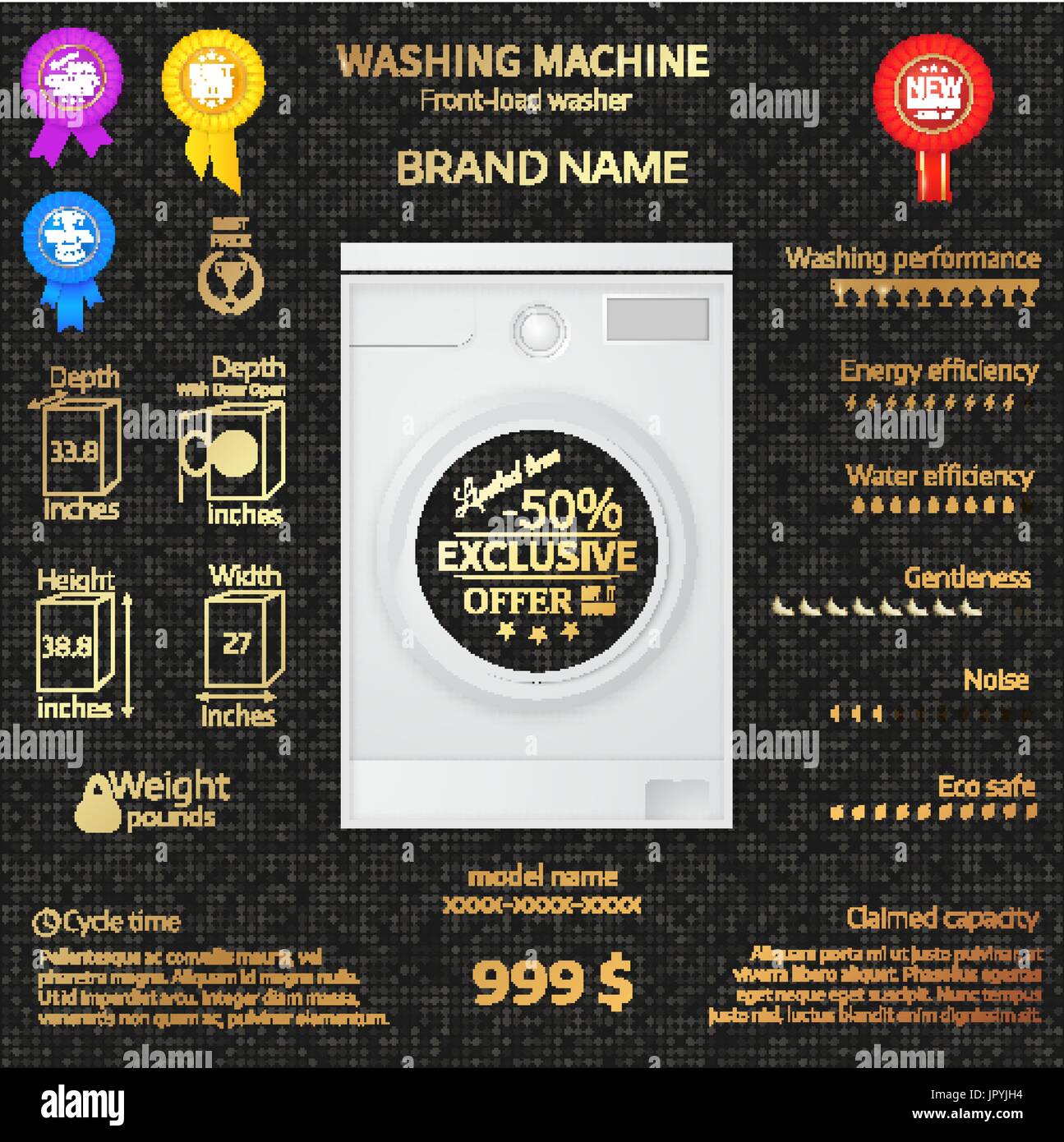 Vector illustration of washer. Infographic temlate. Cover or brochure ...