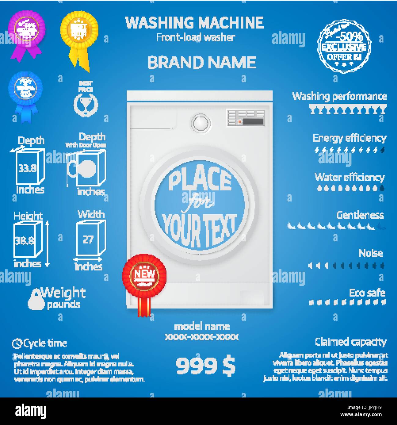 Vector illustration of washer. Infographic temlate. Cover or brochure ...