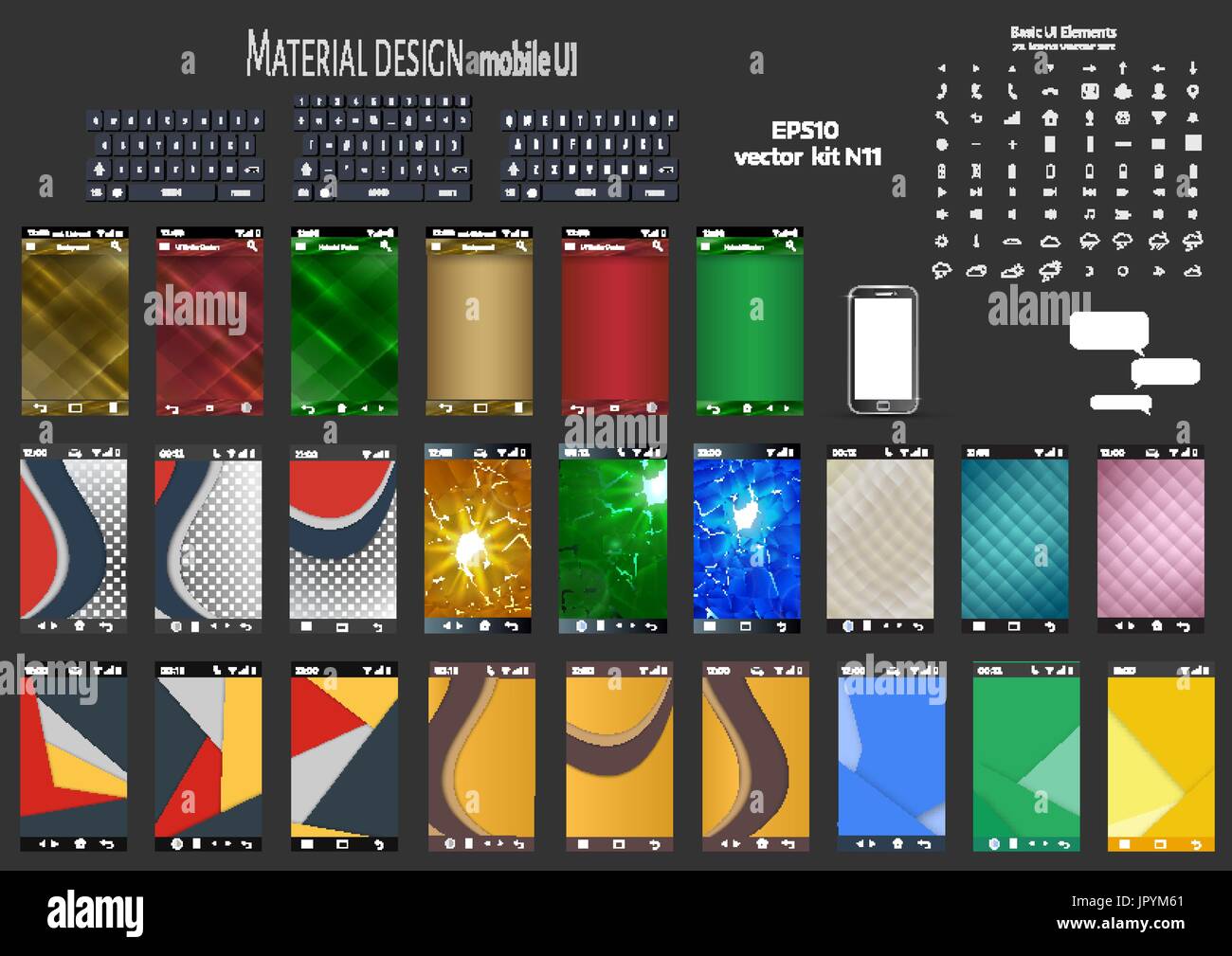 Mobile ui kit. Basic line icons set. Smartphone keyboard set Stock ...