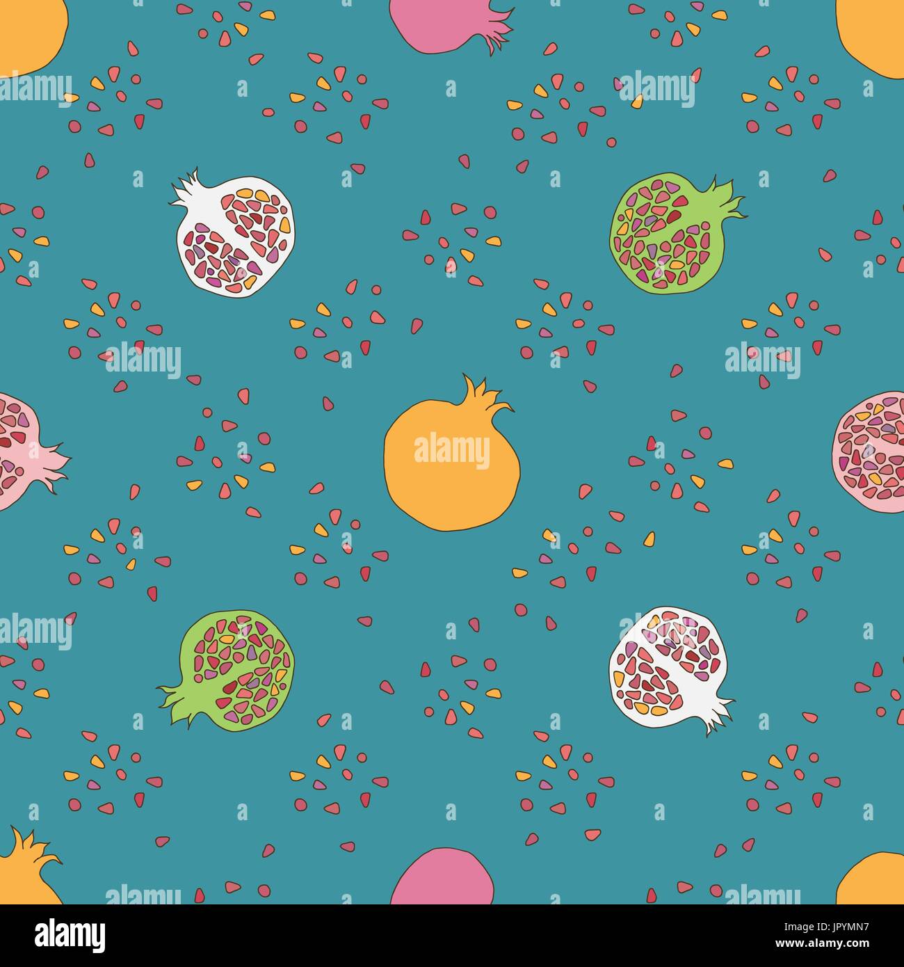 Hand drawn pomegranates seamless background. Vector colorful texture ...