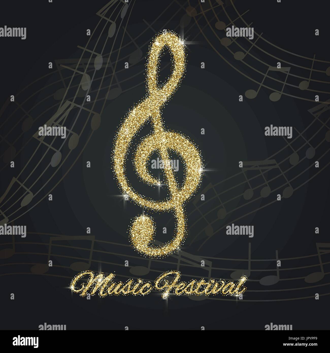 Abstract background with gold music notes and a treble clef. Gold ...
