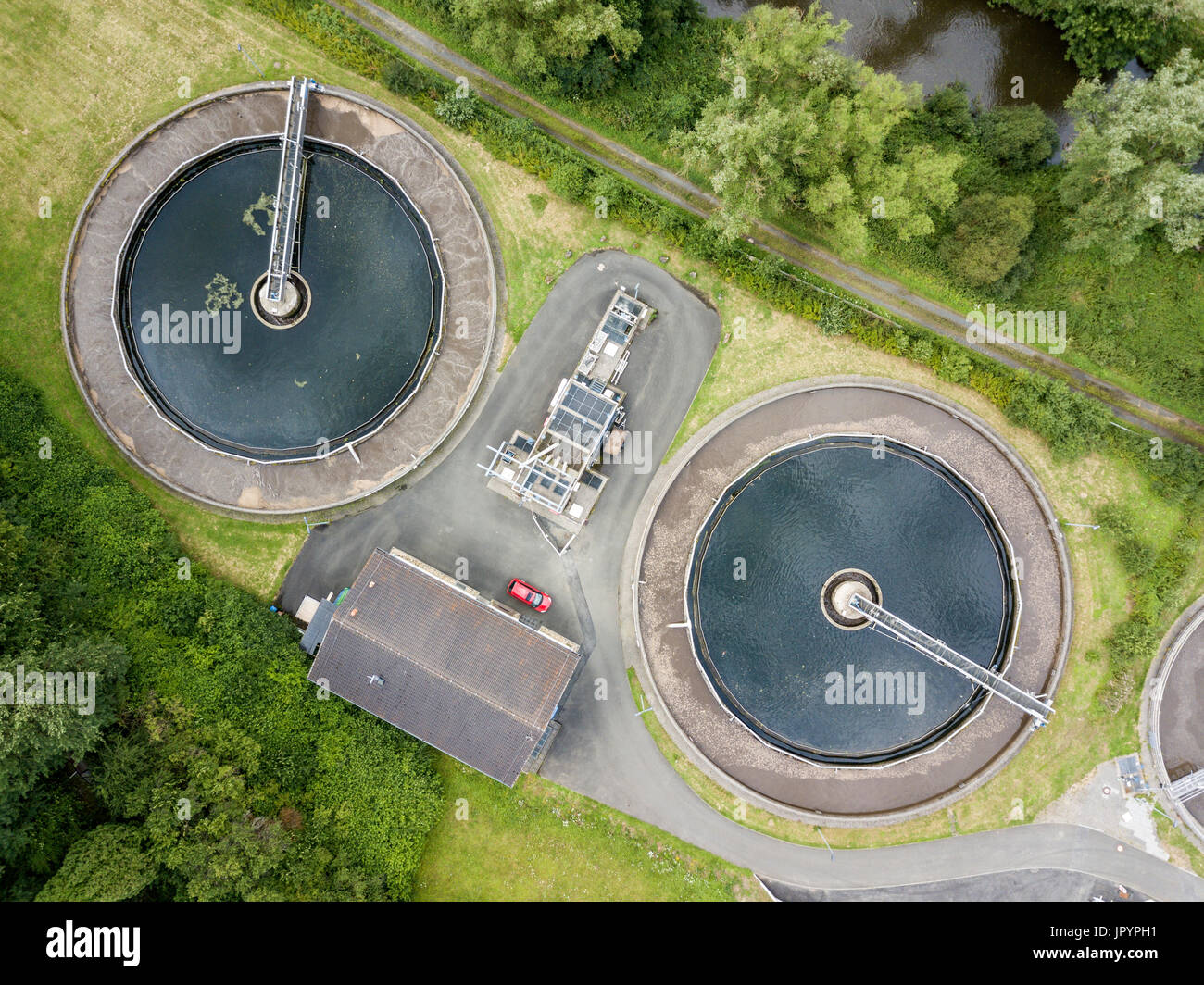 Aerial view of a small sewage treatment plant Stock Photo - Alamy