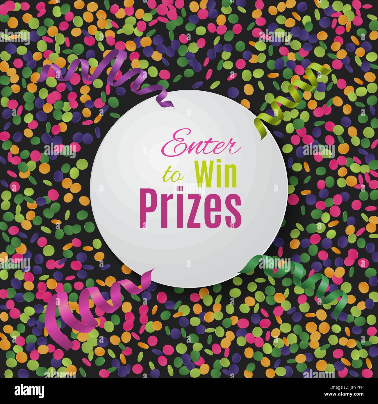 Colorful confetti background with round plate. Enter to Win Prizes ...