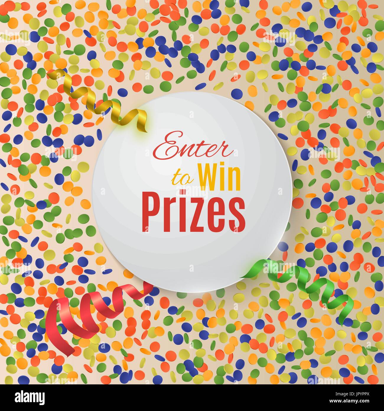 Colorful confetti background with round plate. Enter to Win Prizes ...