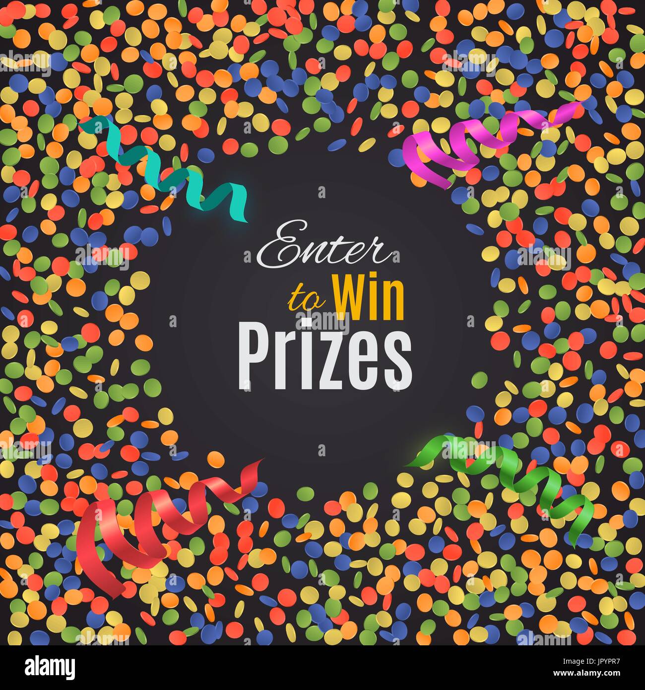 Colorful confetti background with round plate. Enter to Win Prizes ...
