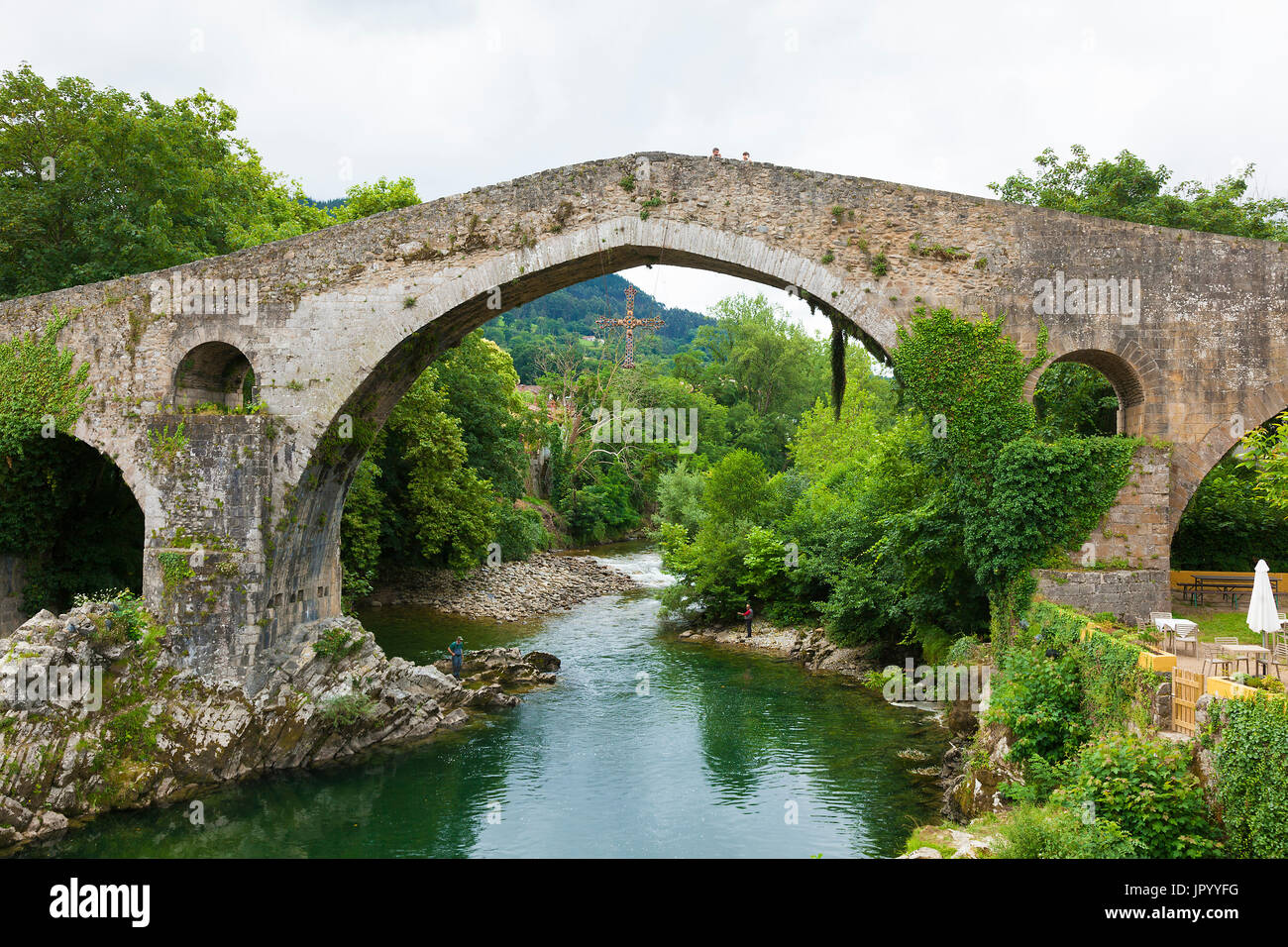 Roman Bridge, 13th century, Cangas de Onis Asturias, Spain Stock Photo ...