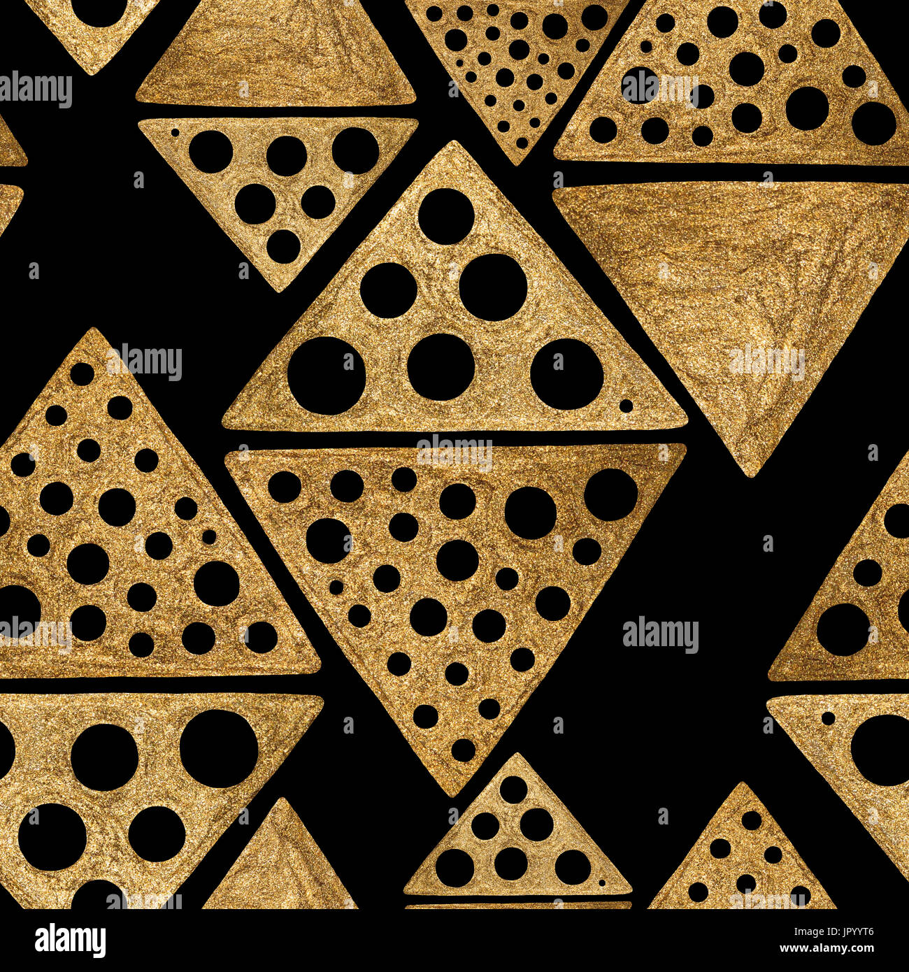 Hand drawn seamless pattern. Gold on black ethnic ornament, abstract ...