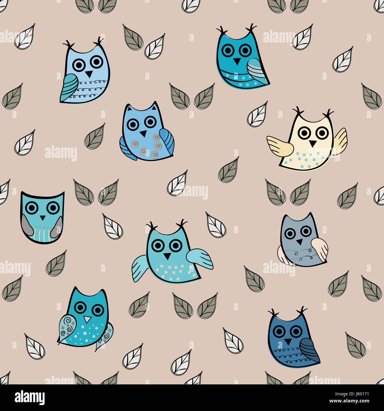 Owl leaves vector seamless pattern. Vector owl. Animals and bird Stock ...