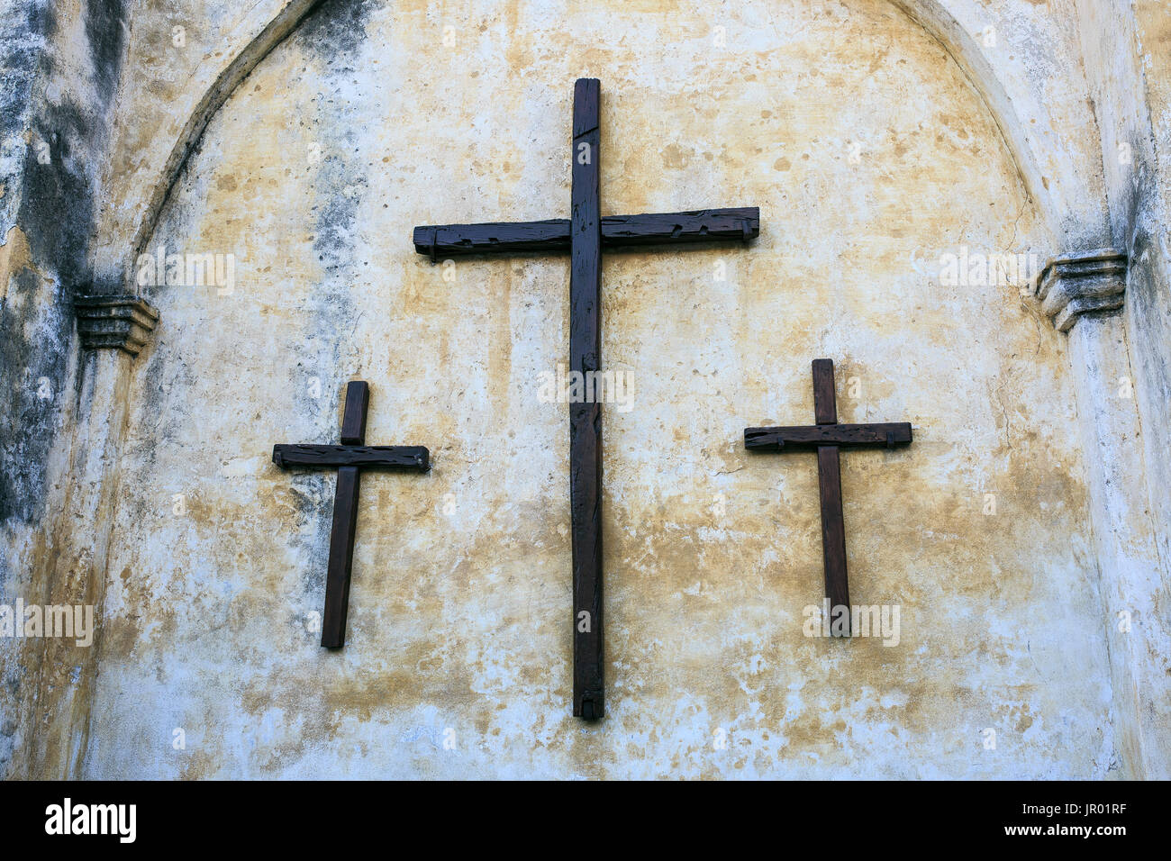 wooden crosses outside the church Stock Photo - Alamy