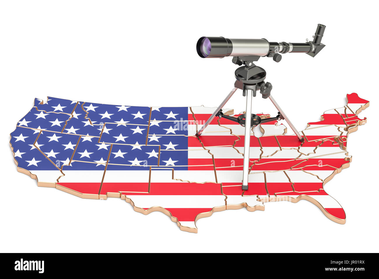 American map with telescope, 3D rendering isolated on white background ...