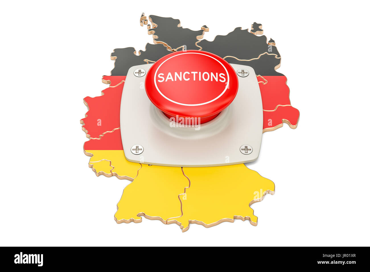 Sanctions button on map of Germany, 3D rendering isolated on white ...