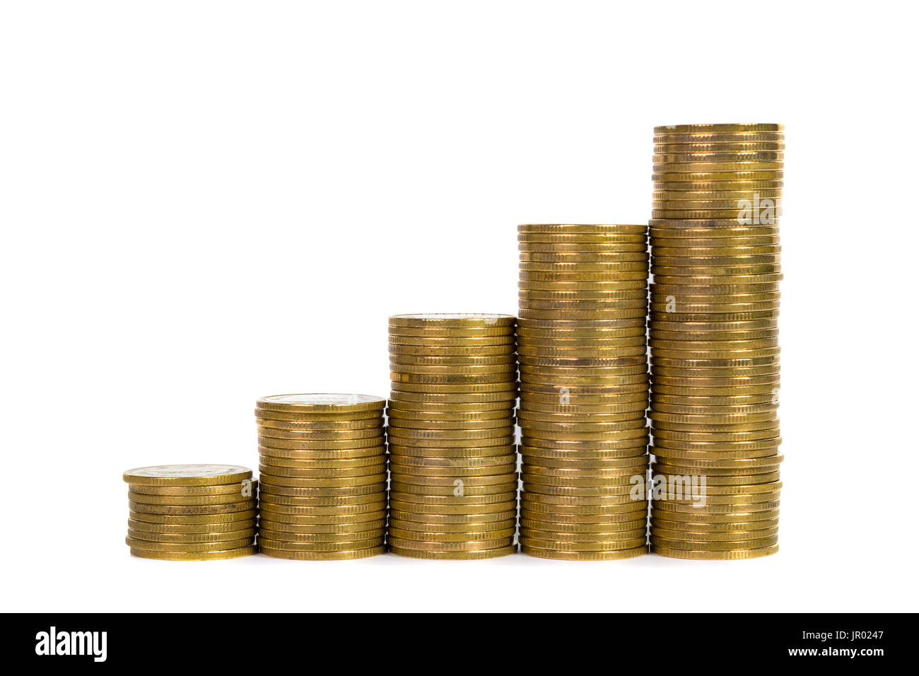 Savings, increasing columns of gold coins, piles of gold coins arranged ...